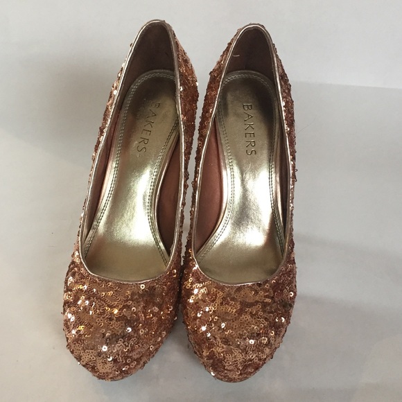 Bakers | Shoes | Beautiful Bakers Rose Gold Sequin Platform Heels ...